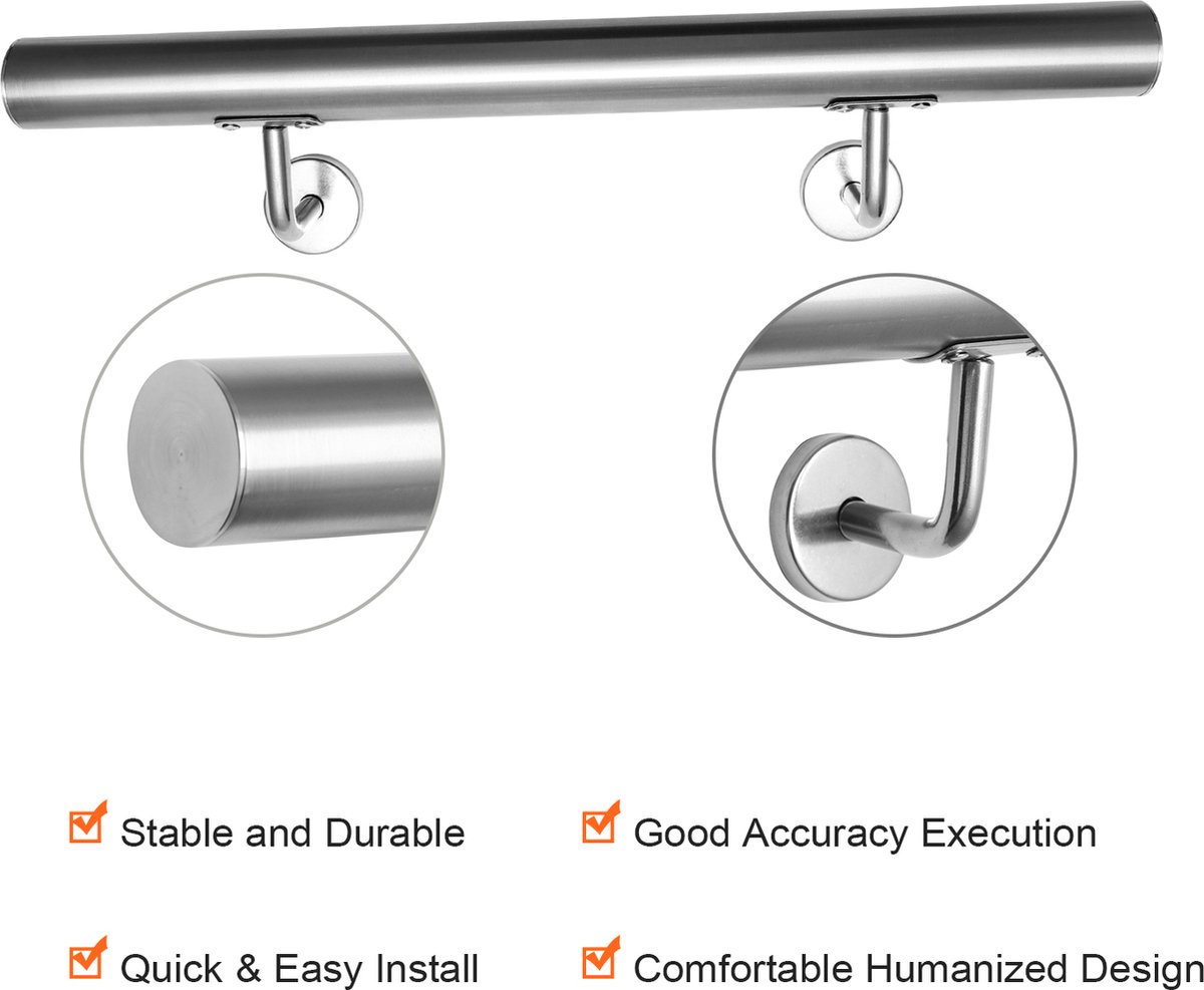 Trapleuning Roestvrij staal leuning zilver 200 cm Ø 42 mm reling ...