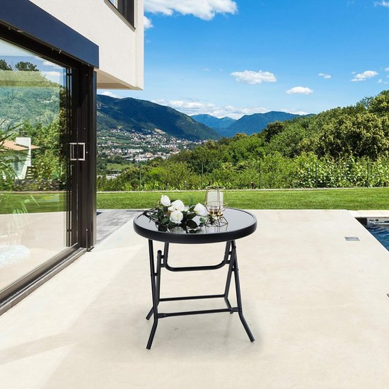 Table d'appoint ronde pliable en verre et métal pour le jardin, table ...