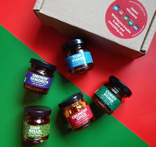 Chilli Oil Gift Pack - Trouble & Spice - 5 jars - chili olie | bol