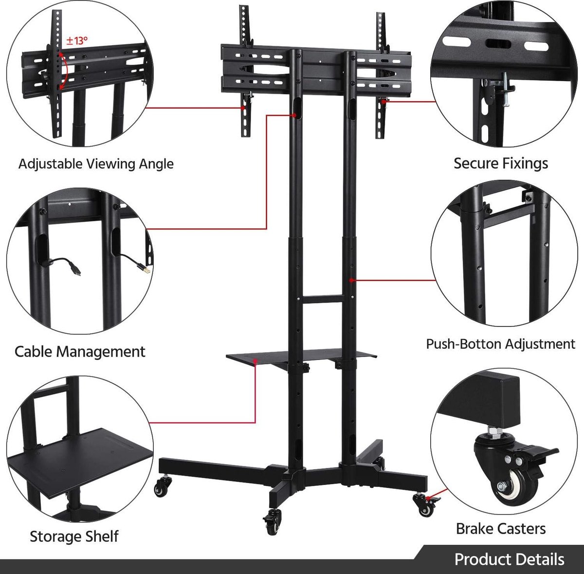 Universele TV vloerstandaard TV staander voor 32-65 inch mobiele TV ...