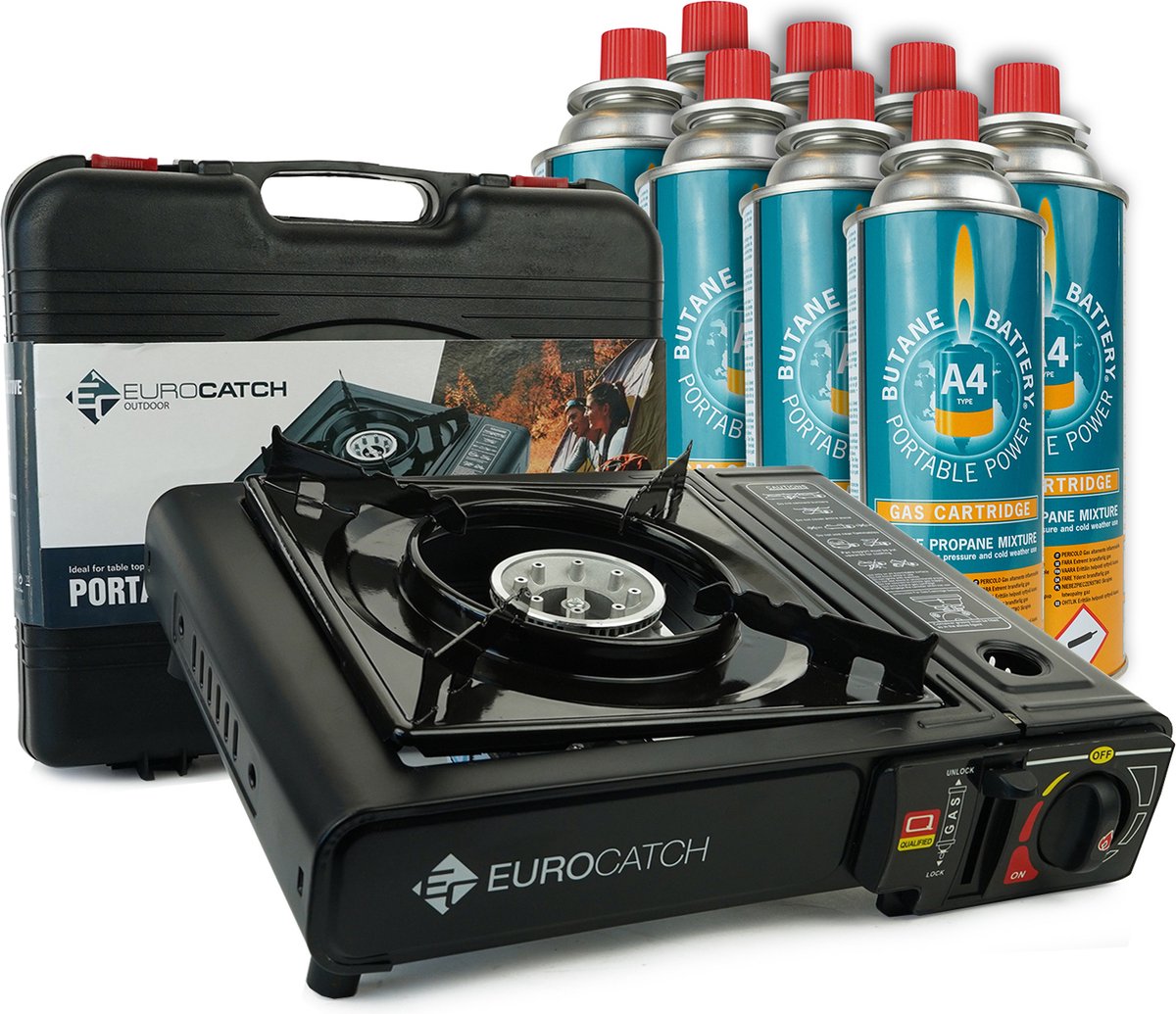 Eurocatch Outdoor - Réchaud à gaz - avec 8 bonbonnes de gaz - Réchaud à ...