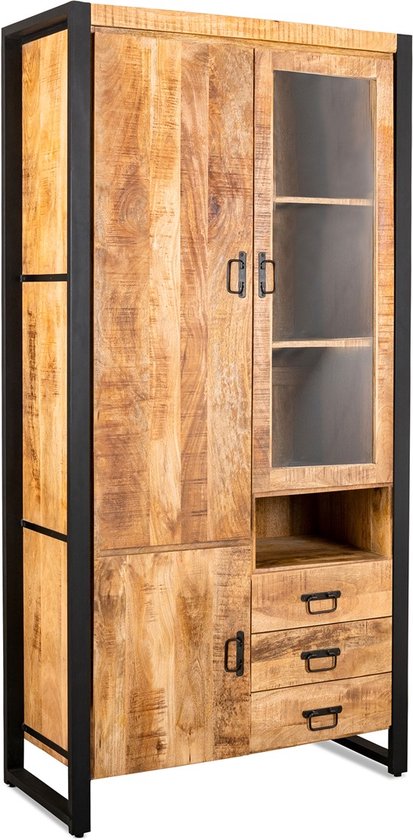 Luxe Vitrinekast Mango Hout 200 Cm - Opbergkast Mango Hout - Buffetkast ...