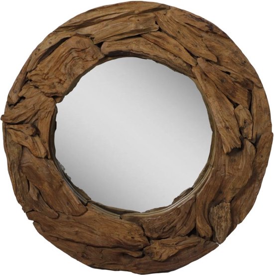 Miroir mural Tillie - 90x90x10cm - Naturel - Teck - miroir rond, miroir ...