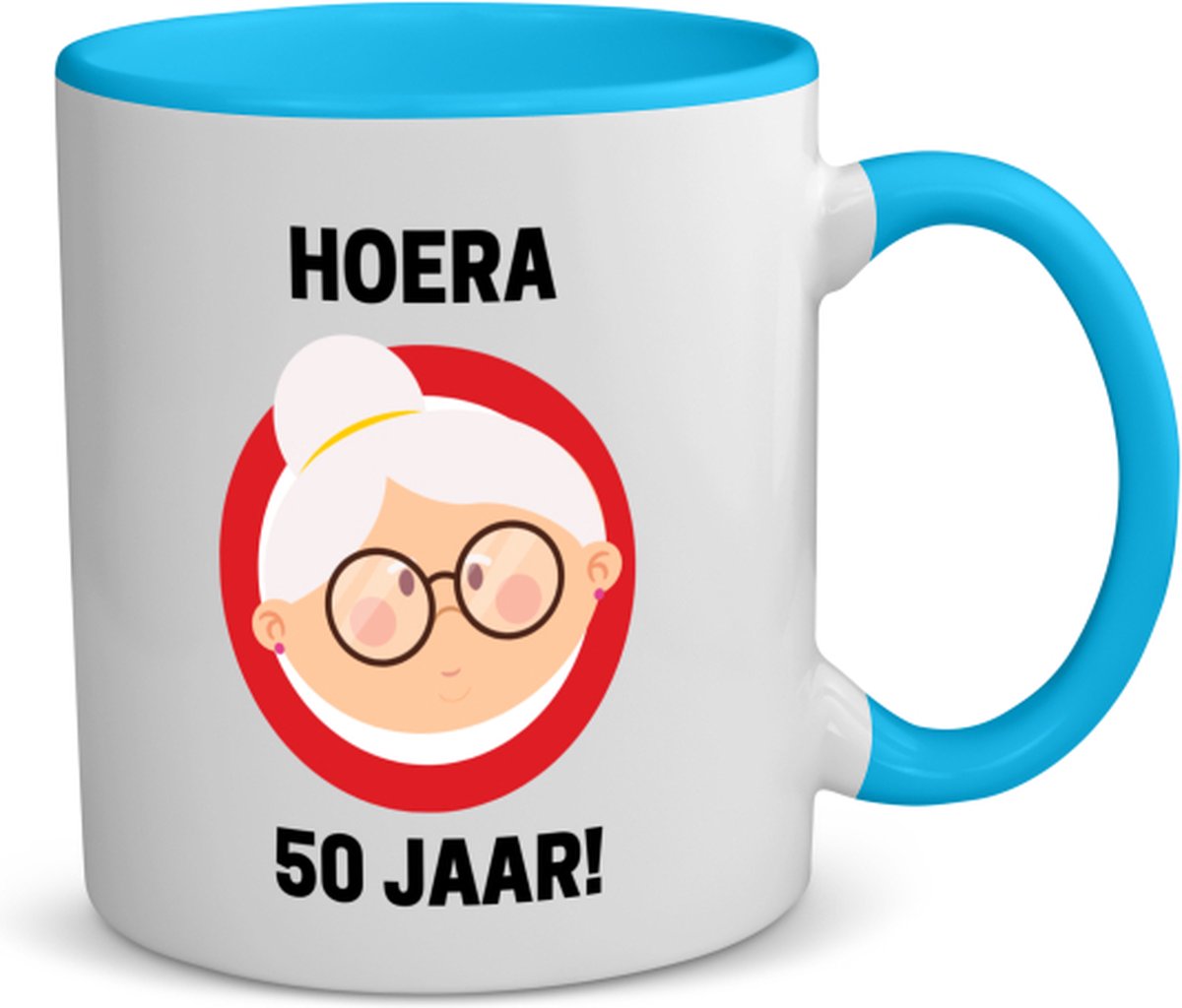 Akyol - hoera 50 jaar! vrouw koffiemok - theemok - blauw - 49+1 ...