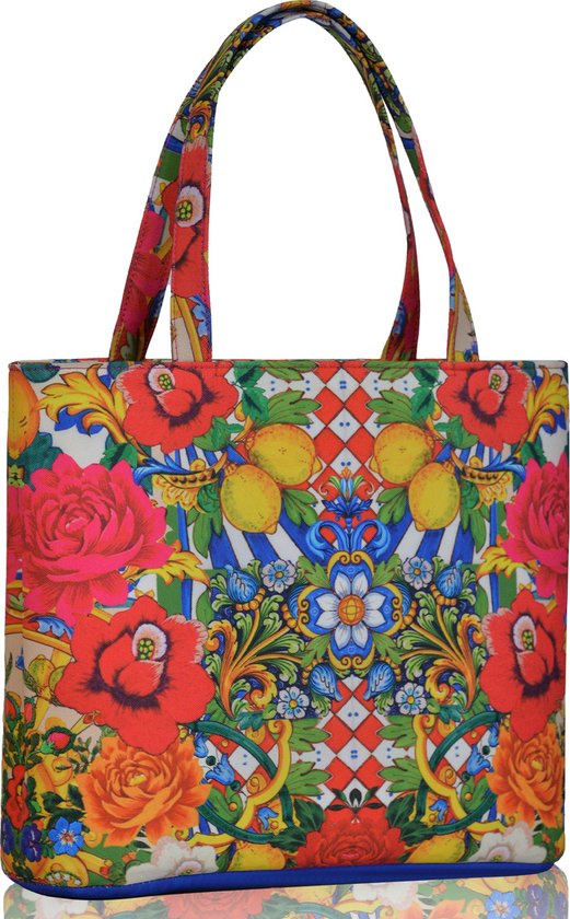 Zo Glan Dames Tote Handtas met Multicolor Bloemenprint – Schoudertas ...