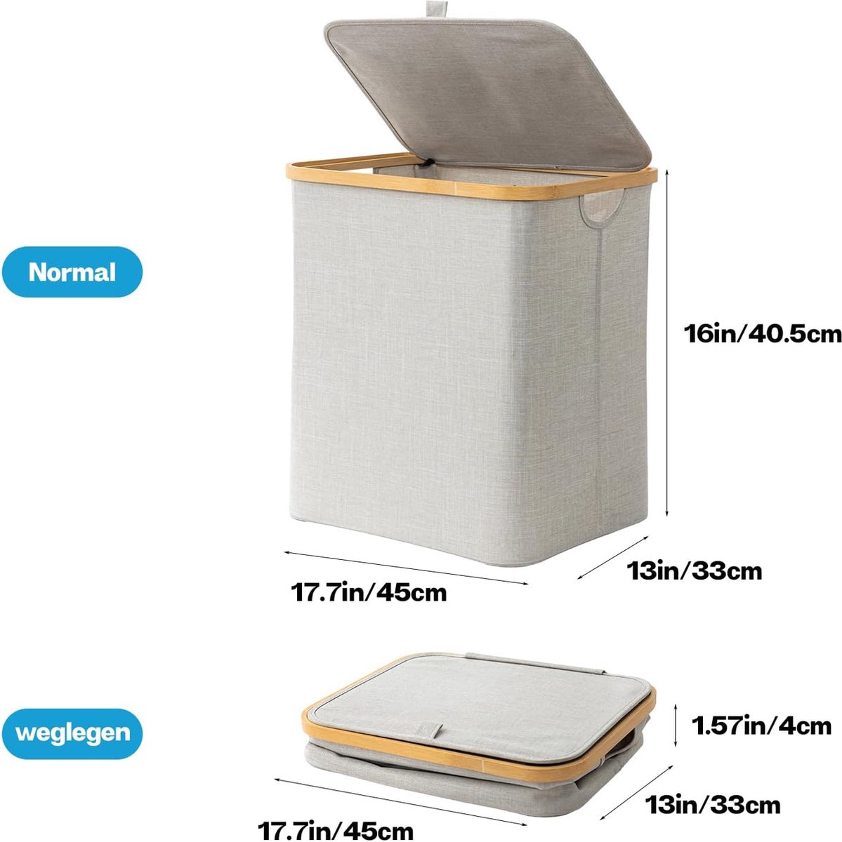 Smalle wasmand met deksel, verbeterde stabiele wasmand, wasmand met bamboe handvat en... | bol