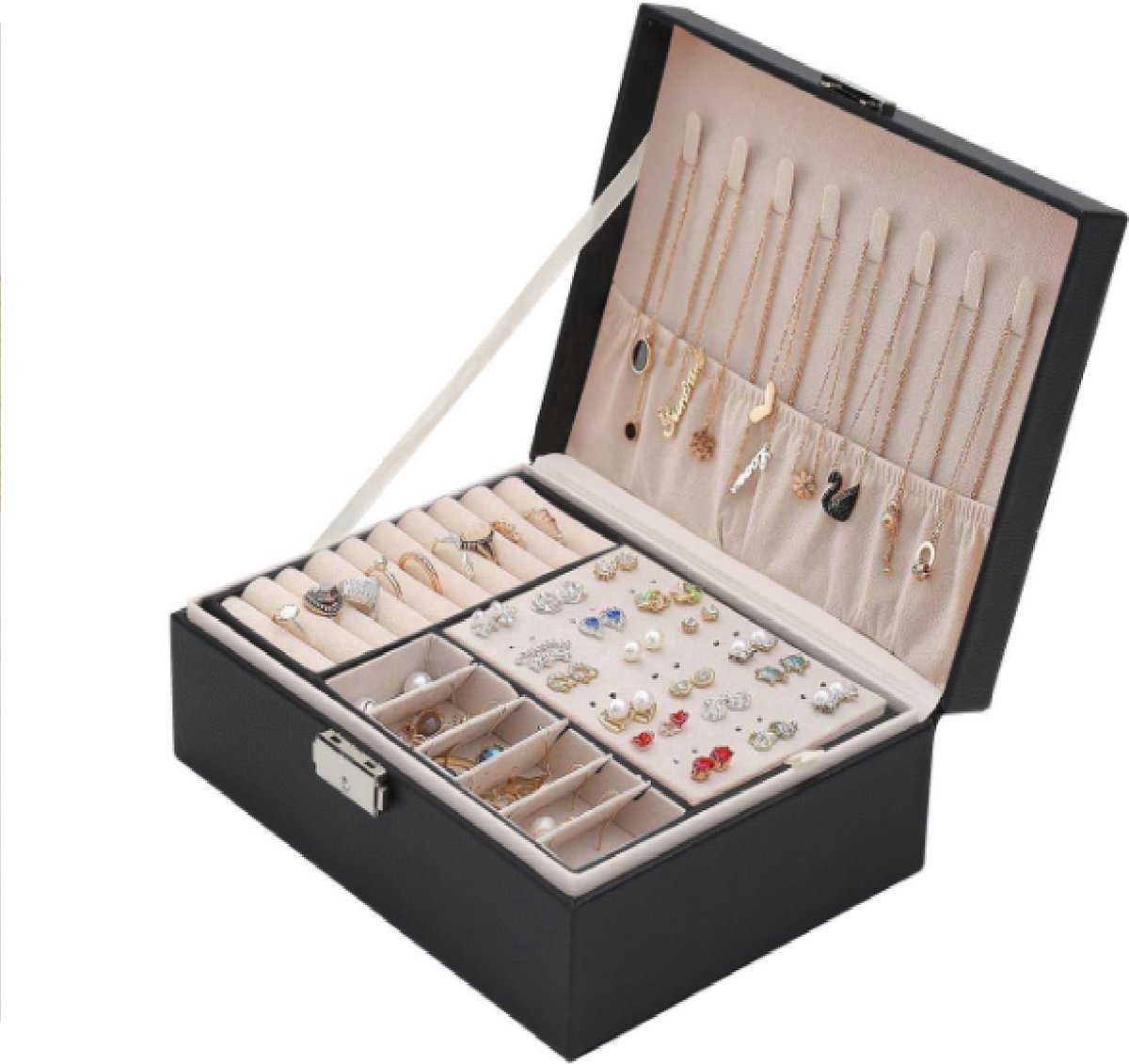 Velox 2 laags Sieradendoos Zwart Juwelendoos Sieradendoos dames ...