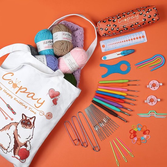 Haaknaaldenset voor beginners, 70 stuks haakset met 15 kleuren wol, tas ...