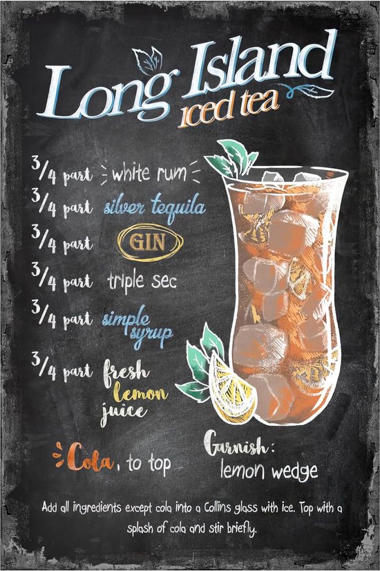 Vintage Tin Sign Long Island Iced Tea 20 x 30 cm Wall Sign for Cafe Bar ...