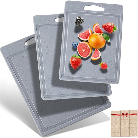 Chopping Board Set, 3-Piece Granite Look, 100% Non-Slip Stickers and ...
