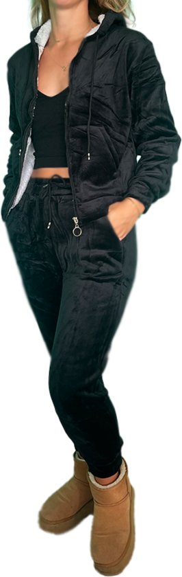 Zwart - Huispak - Fleece - [ Maat 170/176 ] - Kinder - Joggingpak ...