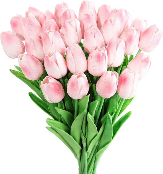 Pack of 30 Artificial Tulips Latex Tulips Flowers Fake Tulip Bouquet ...