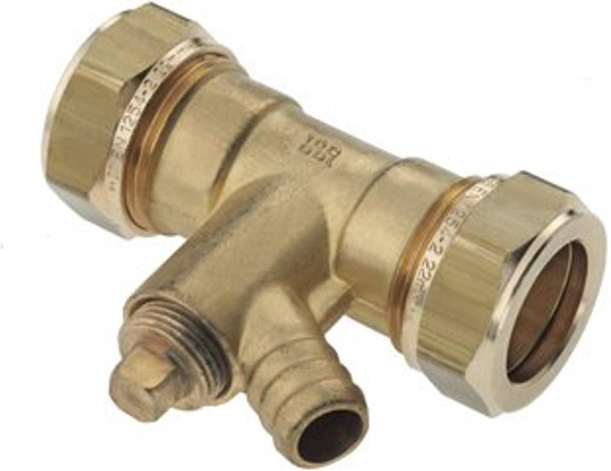 Bonfix knelkoppeling - Rechte koppeling met aftapgelegenheid - 15mm x 15mm - Messing | bol