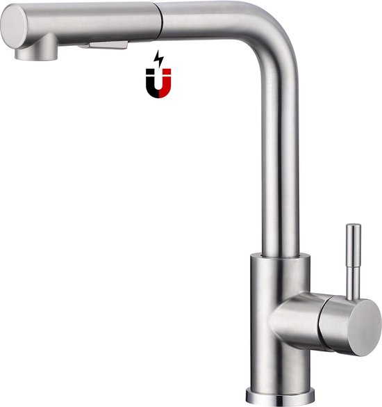 Keukenkraan met uittrekbare douchekop Keukenkraan uittrekbaar met 2 waterstraaltypes... | bol