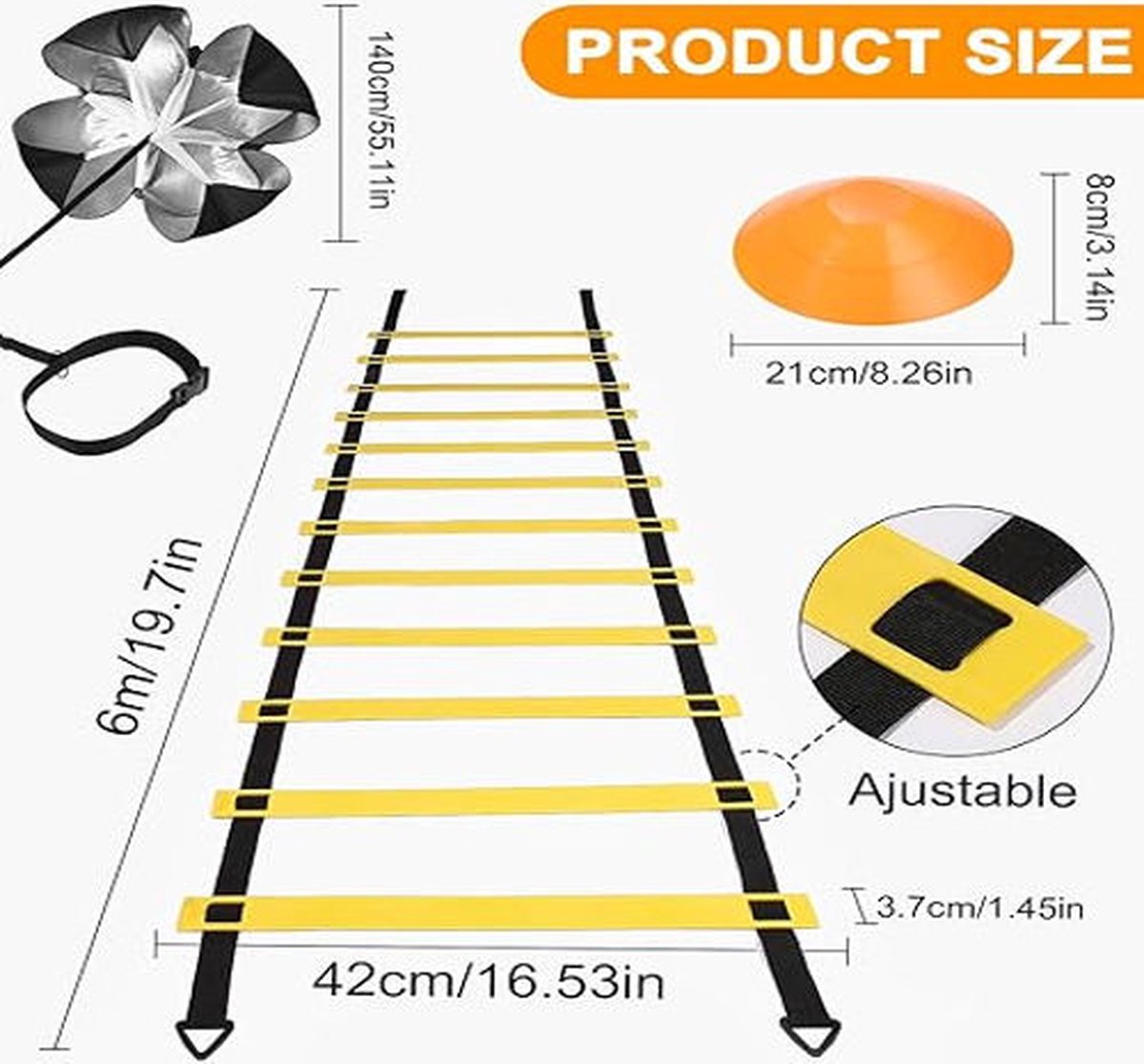 Voetbaltrainingsset met parachute, 12 trainingshoedjes, voetballiefhebbers | bol.