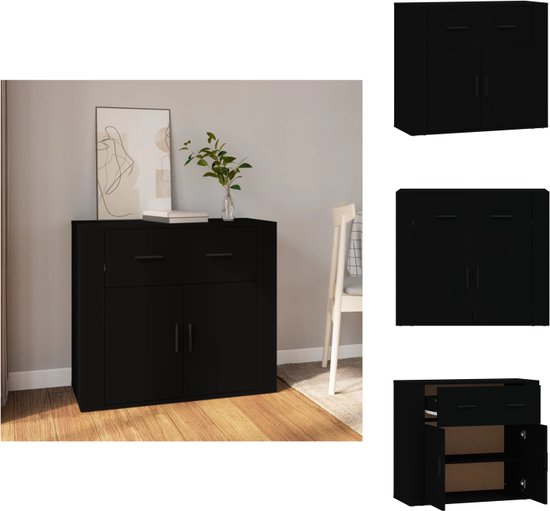 vidaXL Dressoir - Zwart Bewerkt Hout - 80 x 33 x 70 cm - Stevig en ...