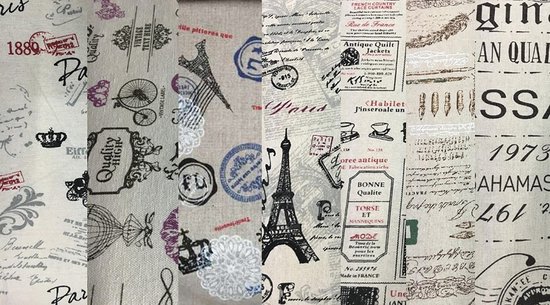 Set van 7 lapjes stof 25 x 35 90% katoen/10% linnen. VINTAGE PARIJS | bol
