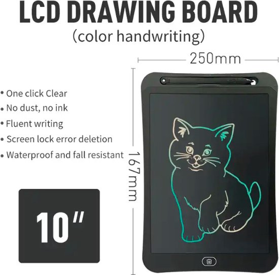 LCD-tekentablet voor kinderen "Zwart" 10 inch kleurenscherm ...