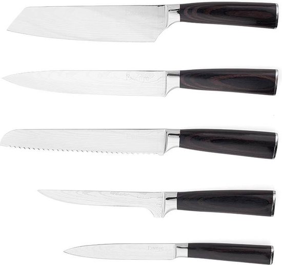 5-delige messenset - Koksmessen - Koksmes - Pakka - Damascus staal ...