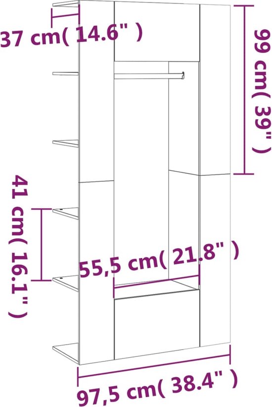 vidaXL Gangkast - Gangkasten - 97.5 x 37 x 99 cm - Bewerkt hout - Kast ...