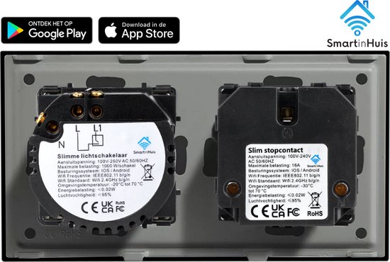 Smart - 1x1 polig met stopcontact (energiemonitoring) - Zwart | bol
