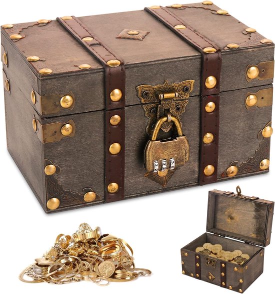 Vintage Wooden Treasure Chest, Wooden Treasure Chest with Combination ...