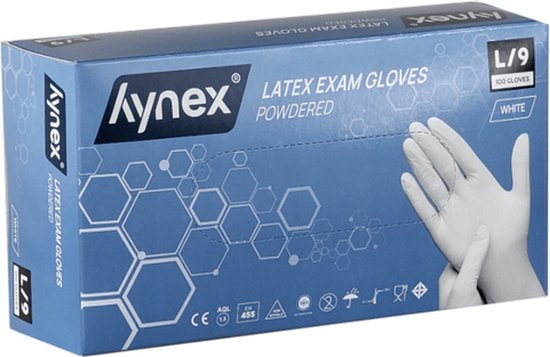 Hynex latex wegwerphandschoenen maat L wit 100/doos gepoederd 5,0gram | bol