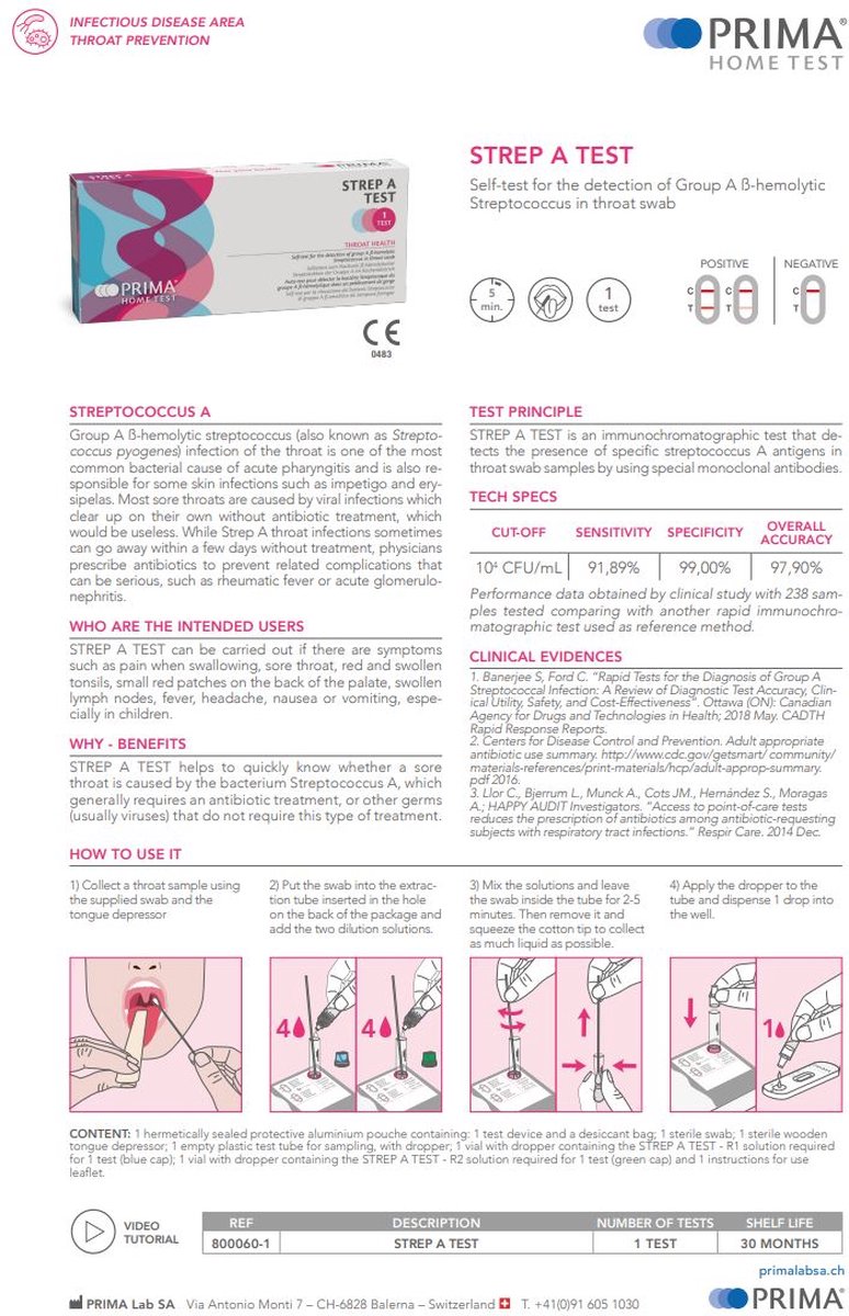 Streptokokken A test - Strep A bacterie - zelftest - Prima Lab - 1 test ...