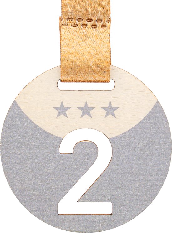 Medaille 1ste 2e en 3e plaats 6 stuks - hout - gouden lint- duurzaam ...