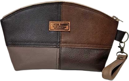 Handgemaakte Toilettas Leer Bruin - Patchwork - Clutch - Make-uptas ...