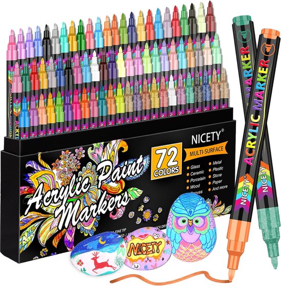 Acryl Stiften Set Van 72 Stuks - Met Extra Fijne Punten - Veelzijdige ...