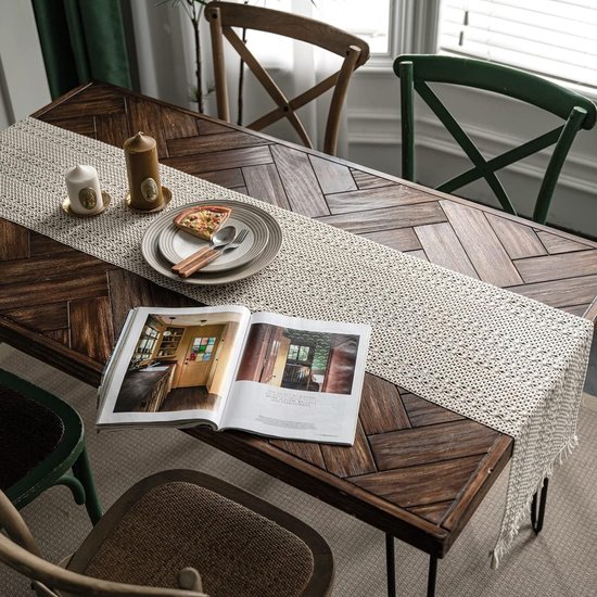 Chemin de table macramé, bohème, coton lin, chemin de table avec ...