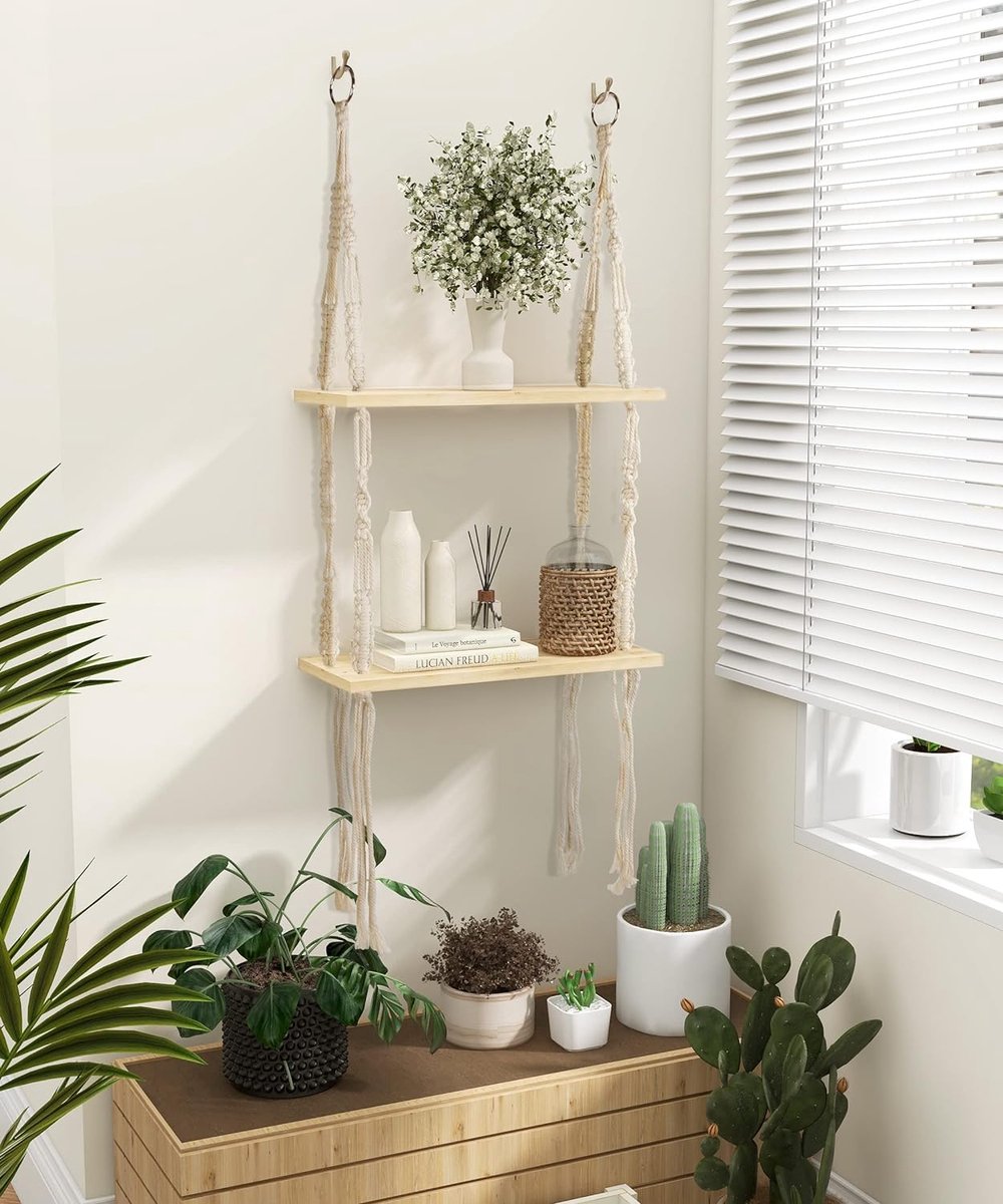 Support mural, bois, bohème, macramé, support mural, support suspendu ...