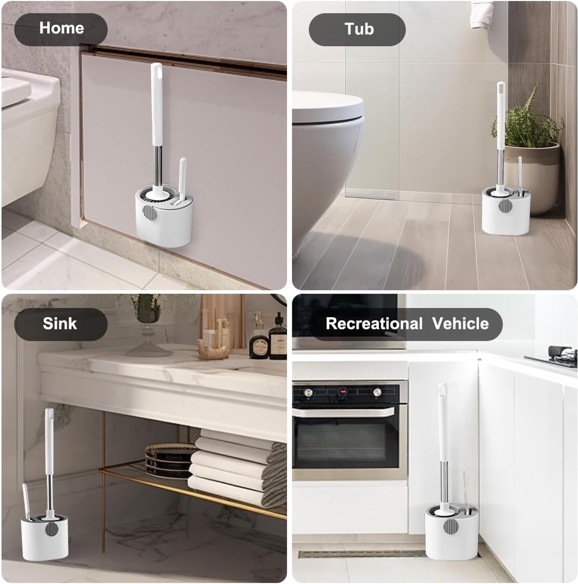 Brosse WC en silicone, 2 pièces, avec bac d'évacuation, brosse WC avec jeu de brosses... | bol