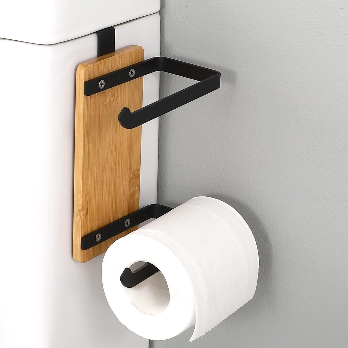 Toiletpapierhouder voor boven de spoelbak, wc-rolhouder bamboe zwart ...