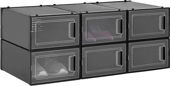 stapelbare schoendozen 6 stuks - Transparante schoenenbox in zwart ...