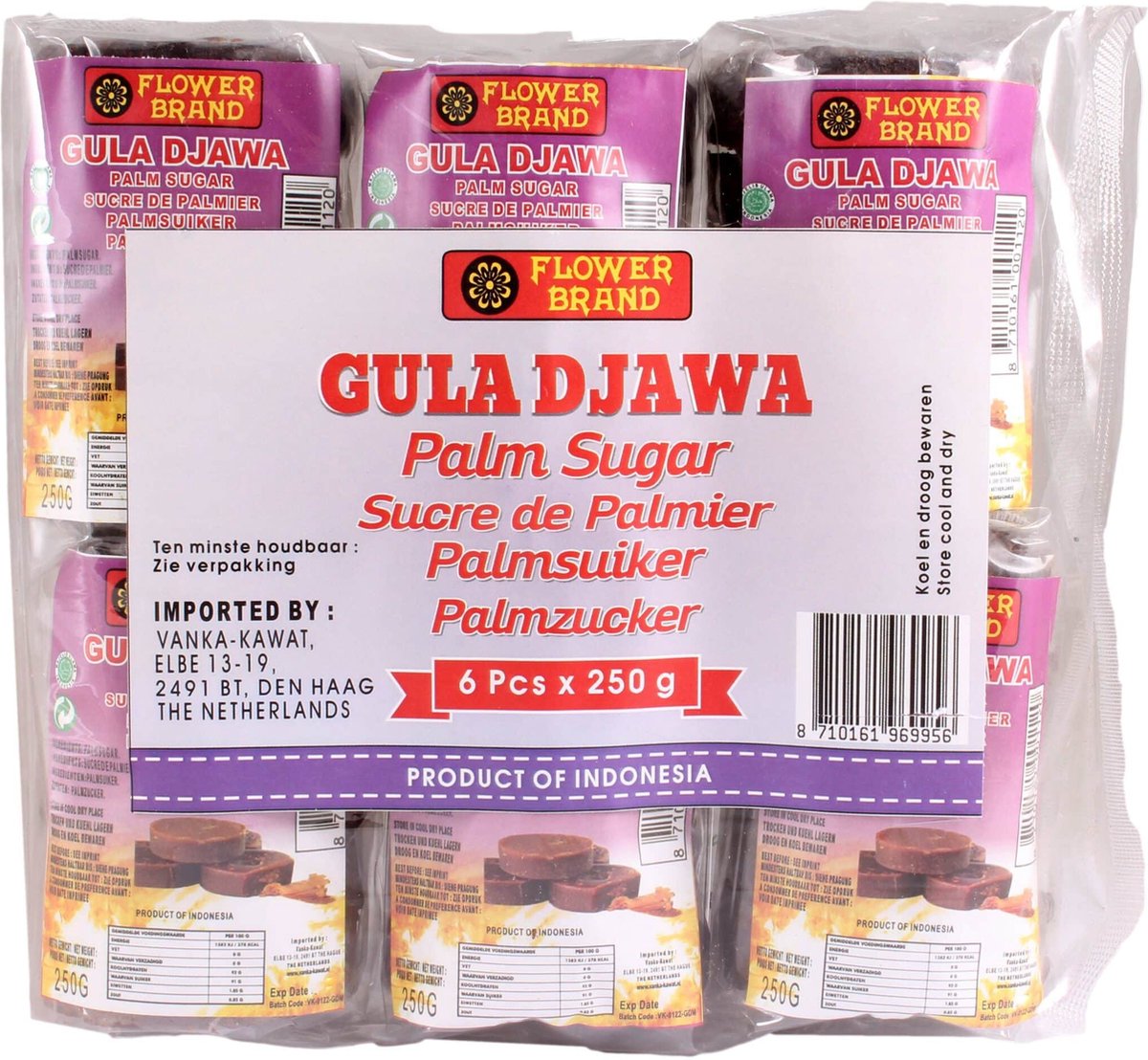 Flowerbrand | 6 x 250 gram Gula Djawa schijven | Palmsuiker | Palm Sugar | multipack | bol.com