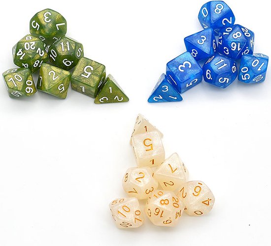 Glitter Dice Series set - 3 dice sets - 21 dobbelstenen set voor DnD ...