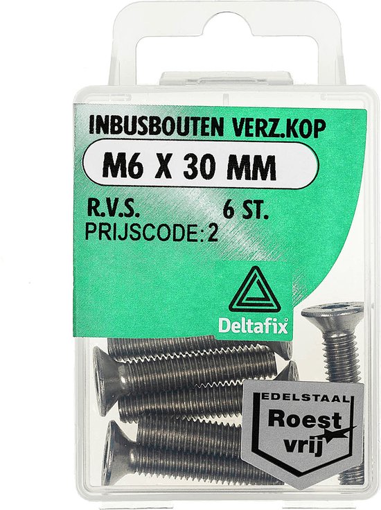 Deltafix inbusbout platkop r.v.s. a2 m6 x 30 mm din 7991 6 st. | bol.com