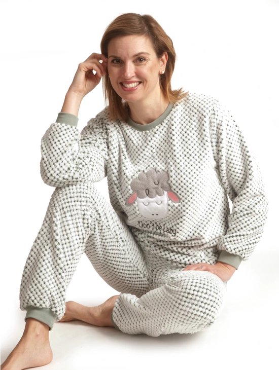 Cocodream dames huispak fleece - maat L - Lazy sheep - mint | bol