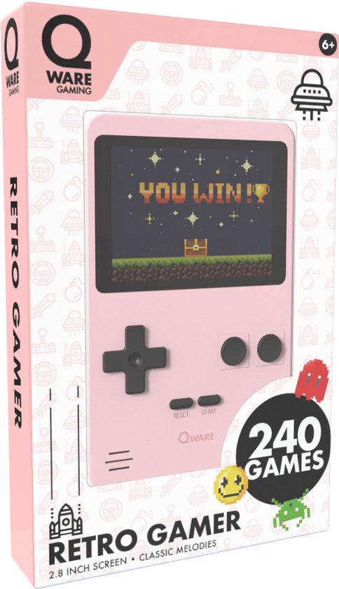 Qware Retro Gamer - Retro spelcomputer - 240 games - 8-Bit - Roze | bol