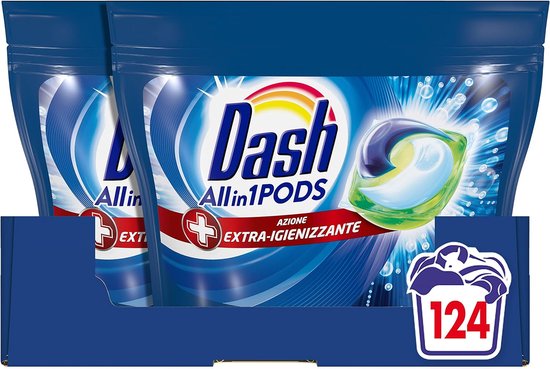Dash Pods wasmiddel in capsules, 124 wasbeurten (2 x 62), desinfecterende werking,... | bol