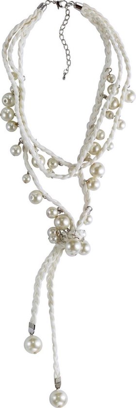 Behave Gevlochten ketting wit met parels en hanger | bol