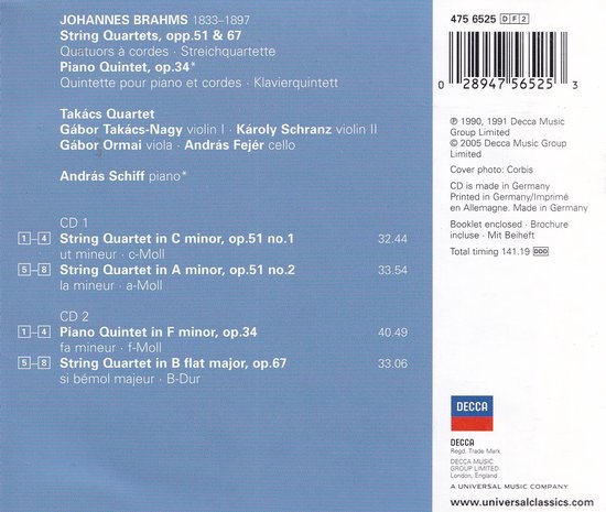 2CD String Quartets, Piano Quintet - Johannes Brahms - Takács Quartet, András Schiff... | bol