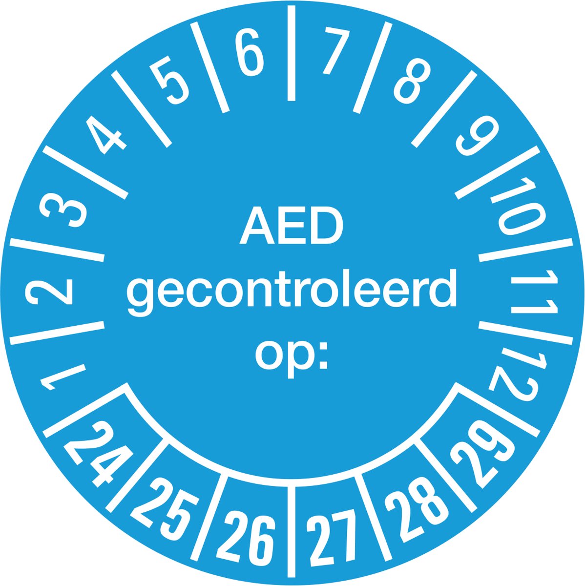 AED gecontroleerd op keuringssticker 24-29 op vel 40 mm - 10 per kaart ...
