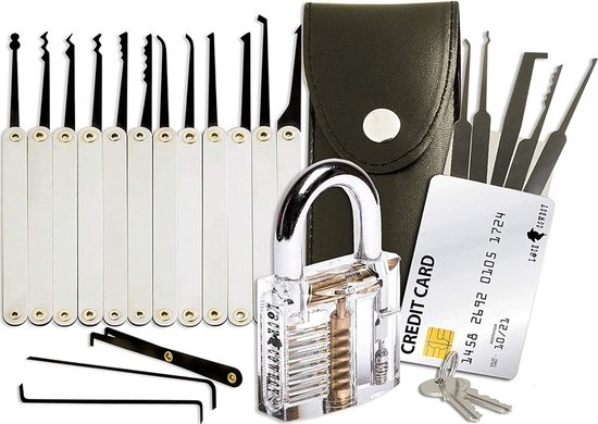20-Piece Lock Pick Set with Transparent Padlock & False Key Kit with ...