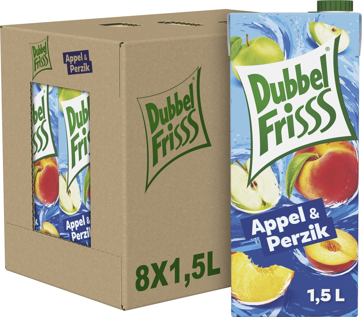 Dubbelfrisss - Frisdrank - Appel-Perzik - 8 x 1,5L | bol