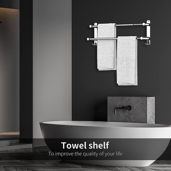 Towel Rail Extendible 2 Arms, 43-75 cm Telescopic Towel Rail No ...