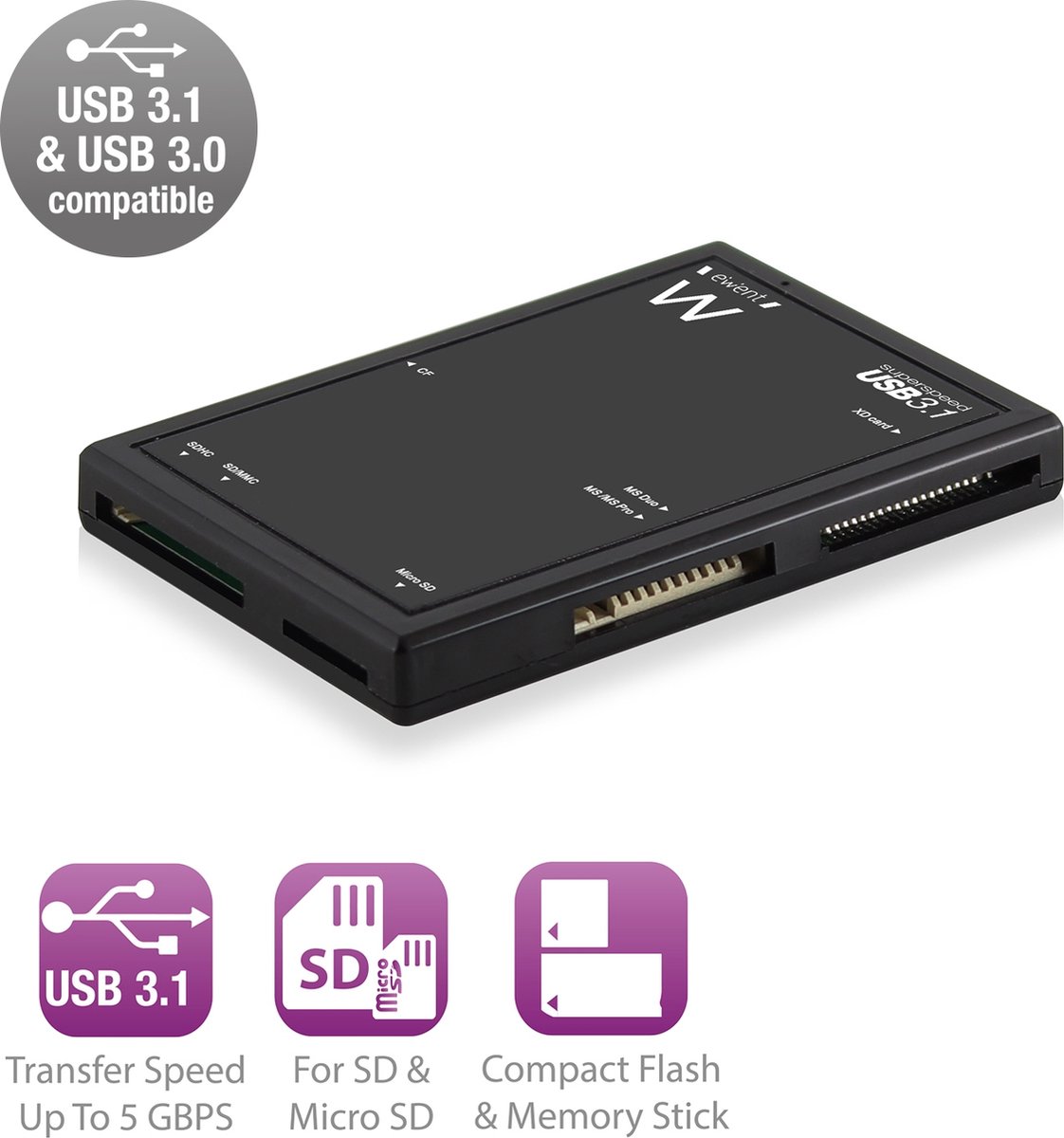 Ewent 5-in-1 Card Reader USB 3.1 (MS, SD, xD, CF, microSD, SDHC, SDXC ...
