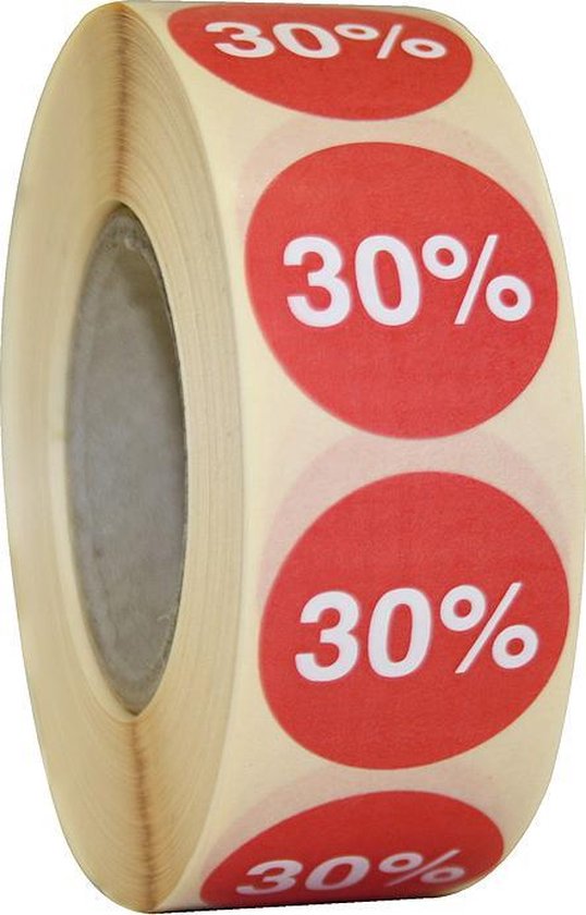 Ronde etiket 25mm rood met witte opdruk 30% rol/1000 | bol